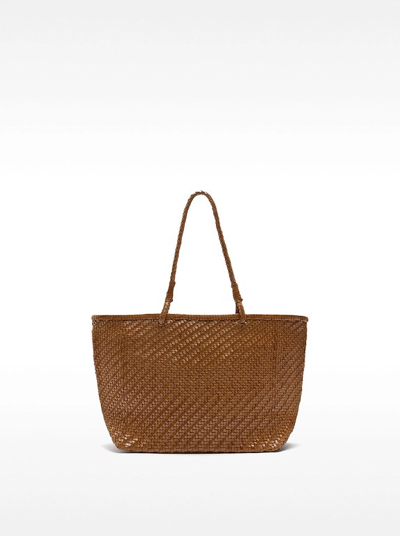 Woven leather shopper bag