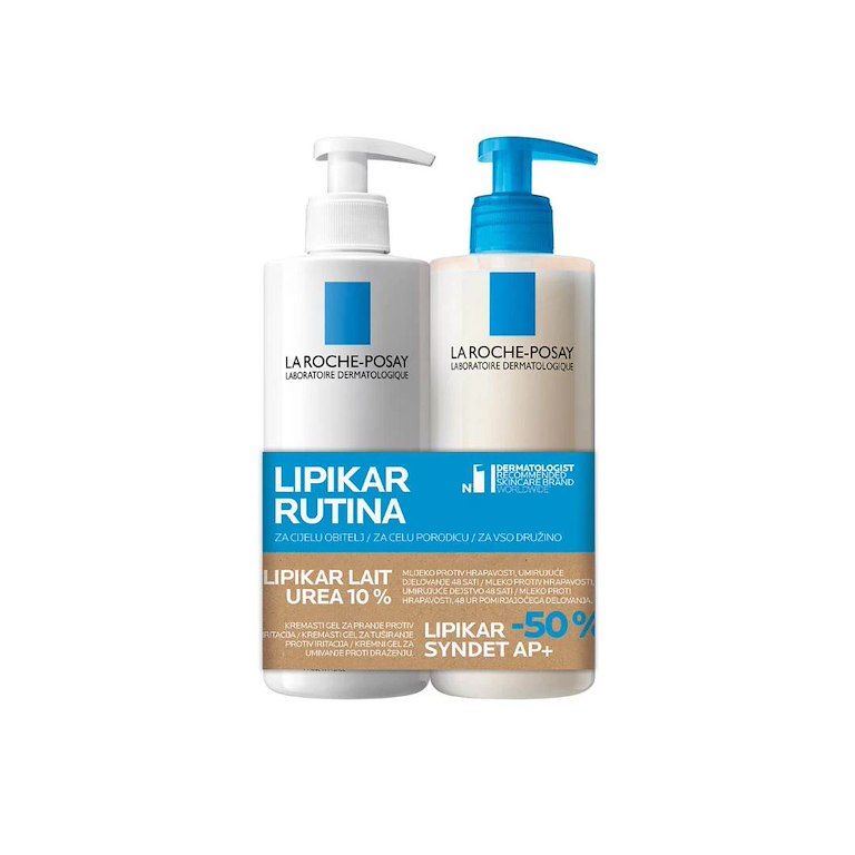 La Roche-Posay LIPIKAR Lait Urea 10% 400 mL i Syndet AP+ Kremasti Gel 400 mL; za Suvu i Atopičnu Kožu