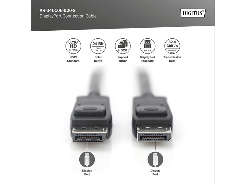 DIGITUS KABL DISPLAY PORT NA DISPLAY PORT 1.4 8K 2M CRNI