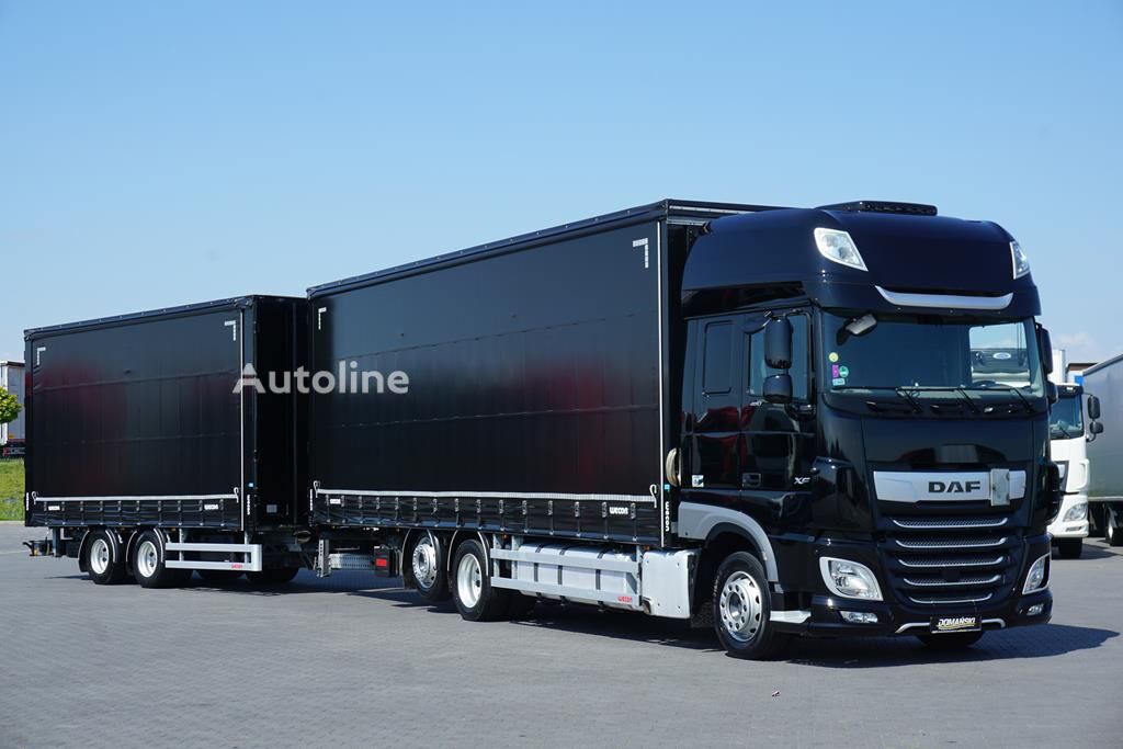 DAF XF / 480 / ACC / EURO 6 / ZESTAW PRZEJAZDOWY 120 M3 / 9,1 M + 6, kamion sa klizna zavesa cerada + prikolica sa kliznom ceradom