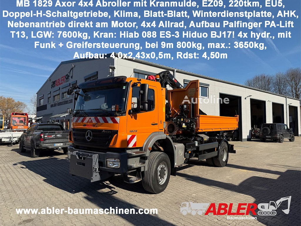 Mercedes-Benz 1829 Axor Abrollkipper mit Kranmulde 4x4 Winter Funk Greiferst. kamion rol kiper