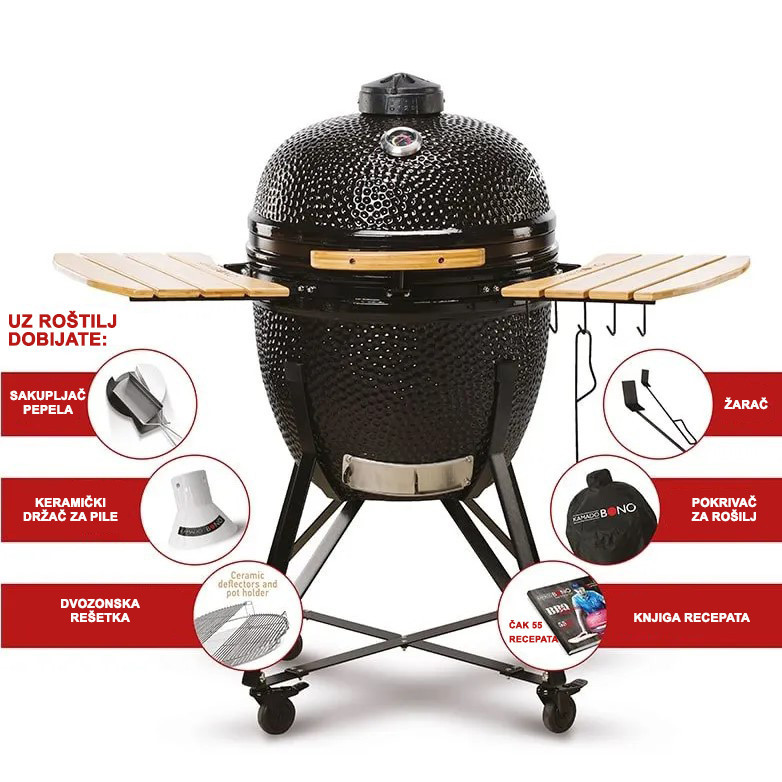 Keramički roštilj Kamado Bono Media 52cm - Black