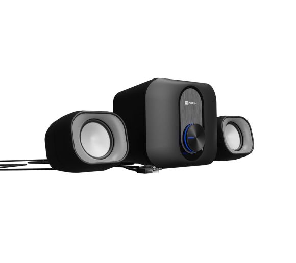 PUG, Stereo Speakers 2.1, 11W RMS (Subwoofer 5W, Satellites 6W), USB power, 3.5mm Connector, Black