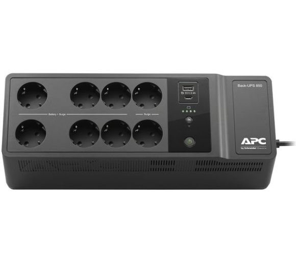 APC - APC Back-UPS 850VA, Standby, Floor, 850VA/520W, 230V, AVR, 8x Schuko (6x Full + 2x Surge), USB Type-C & A Fast Charger Ports (Total 2.4A), PF 0.61 (Full load), Battery 9Ah (RBC17), Line Prot...