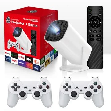 P30 2-IN-1 ANDROID 11 SMART PROJECTOR WITH 2 WIRELESS CONTROLLERS - EU PLUG - WHITE