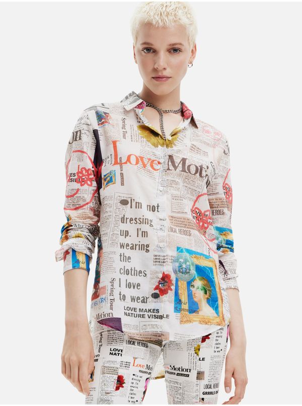 WHITE WOMEN PATTERNED SHIRT DESIGUAL NEWSPAPER - WOMEN