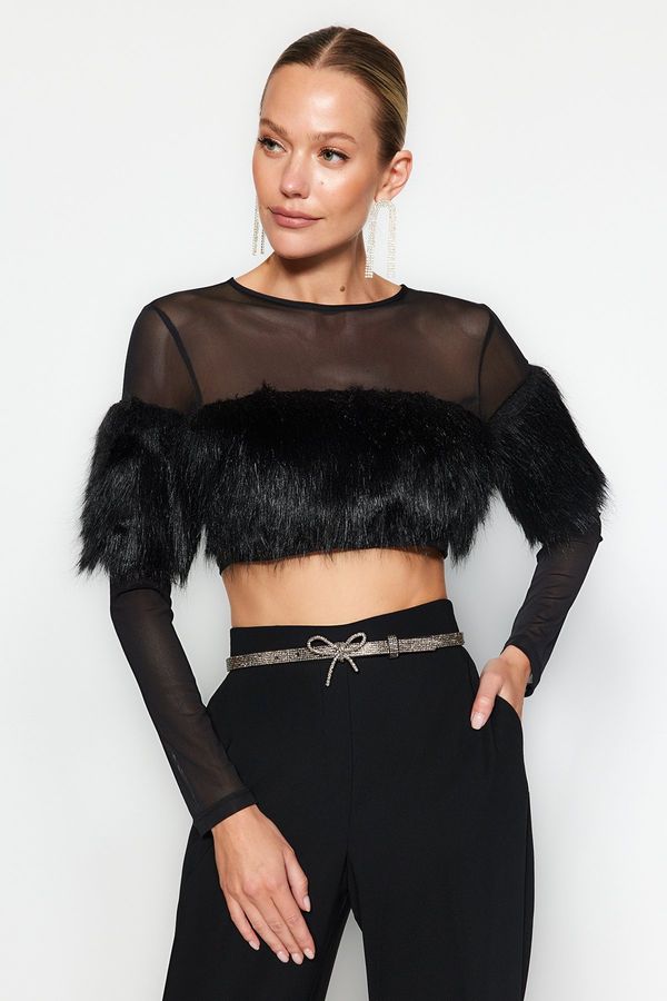 TRENDYOL BLACK FEATHER DETAILED BLOUSE
