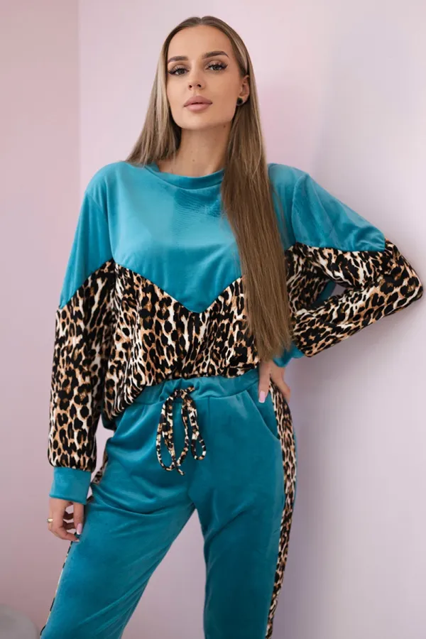 KESI WŁOSKI VELOUR SET WITH LEOPARD PRINT TURQUOISE