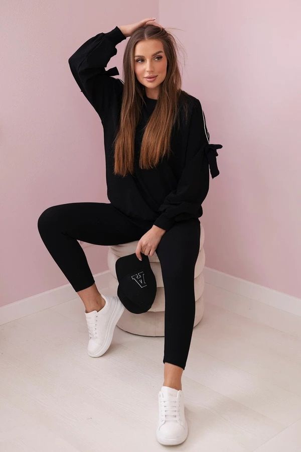 SET OF SWEATSHIRT WITH BOW ON THE SLEEVES AND LEGGINGS IN BLACK