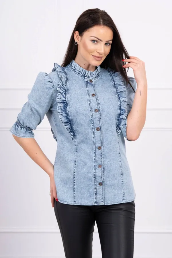 MARKA NIEZDEFINIOWANA DENIM BLOUSE WITH JABOT