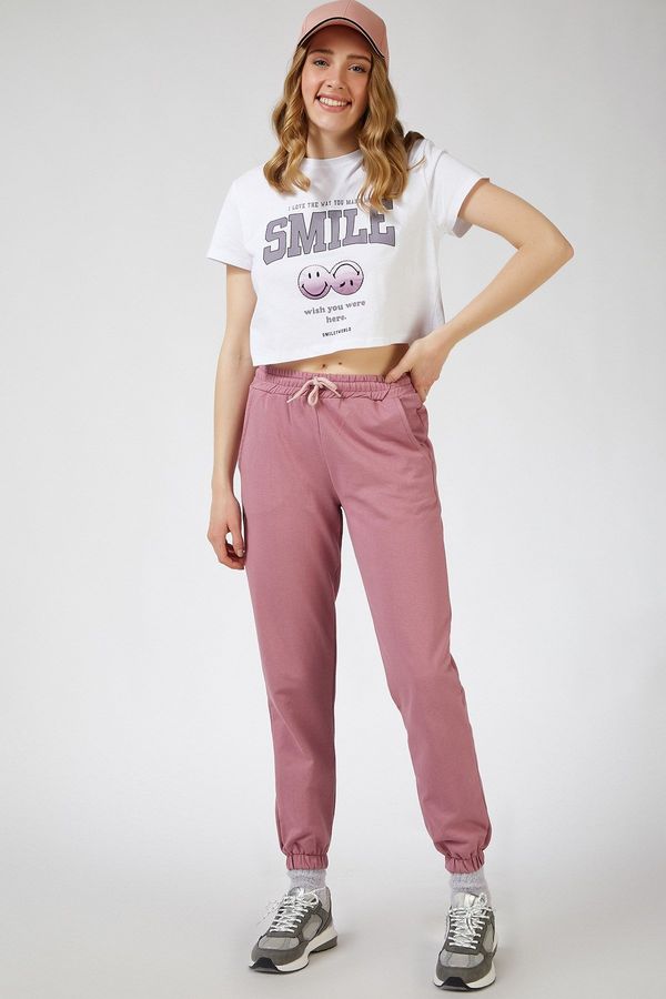 HAPPINESS İSTANBUL WOMEN'S LIGHT DRY ROSE SWEATPANTS WITH POCKETS