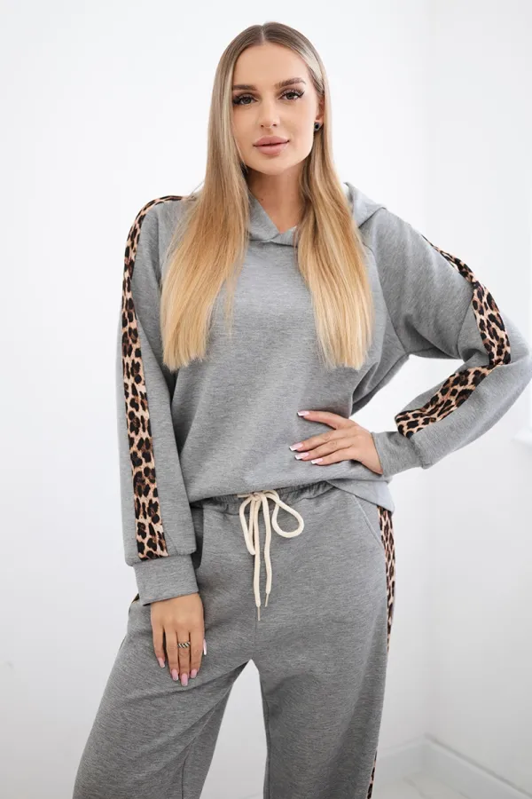KESI WŁOSKI VISCOSE SET WITH LEOPARD STRIPES GREY