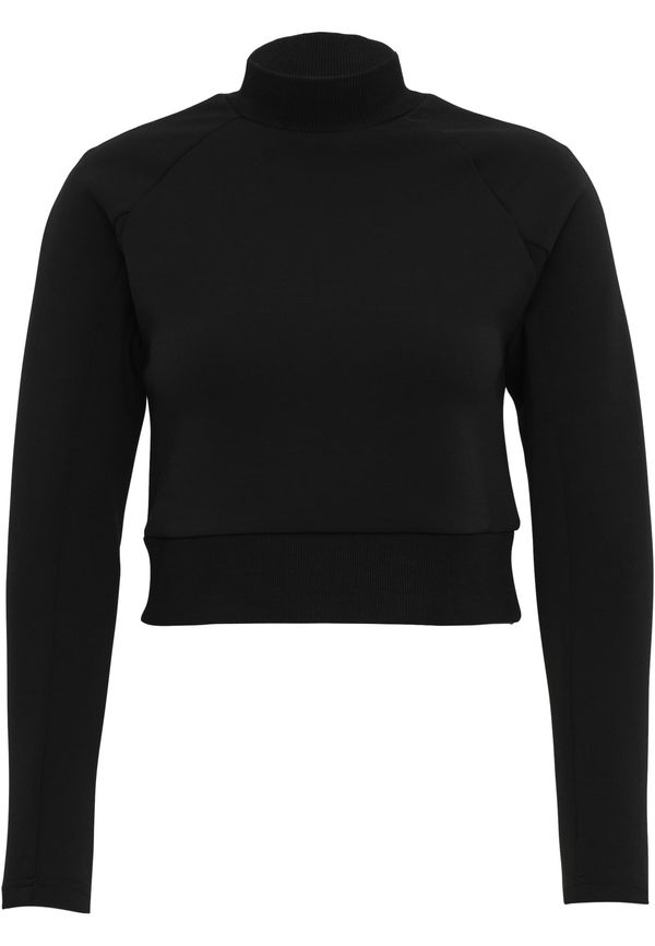 WOMEN'S CROPPED HOODIE WITHOUT HOOD WITH STAND-UP COLLAR BLACK