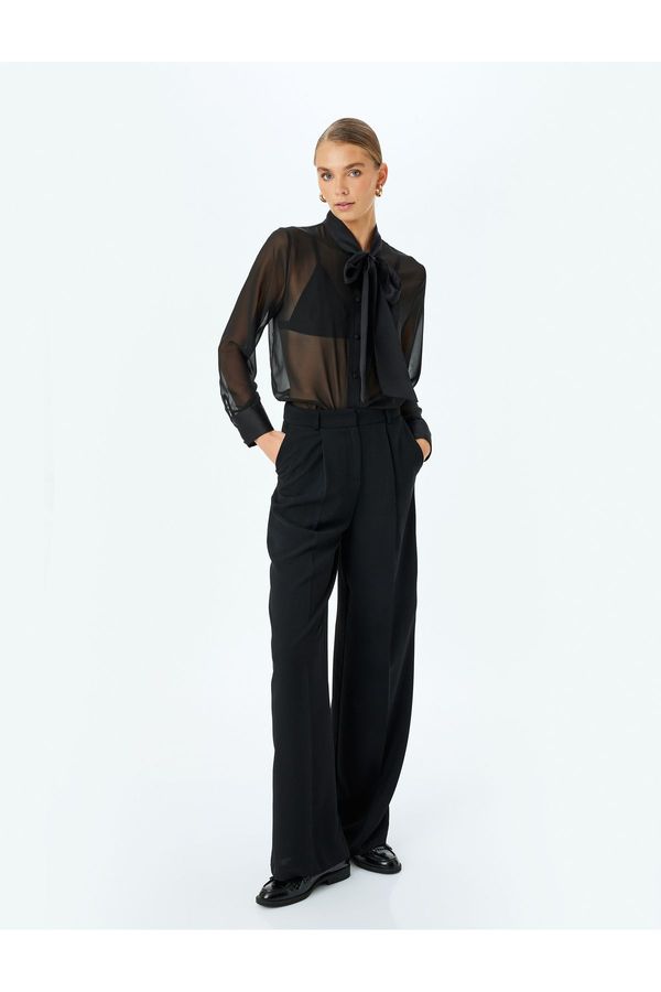 KOTON LONG SLEEVE SCARF NECK SHEER CHIFFON BLOUSE