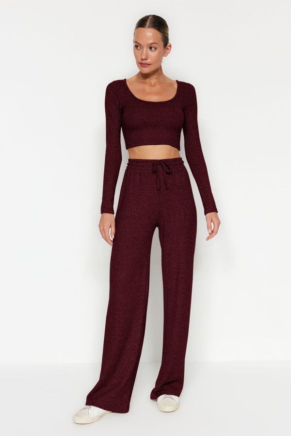 TRENDYOL CLARET RED SOFT CROP AND WIDE LEG/WIDE LEG KNITTED BOTTOM TOP SET