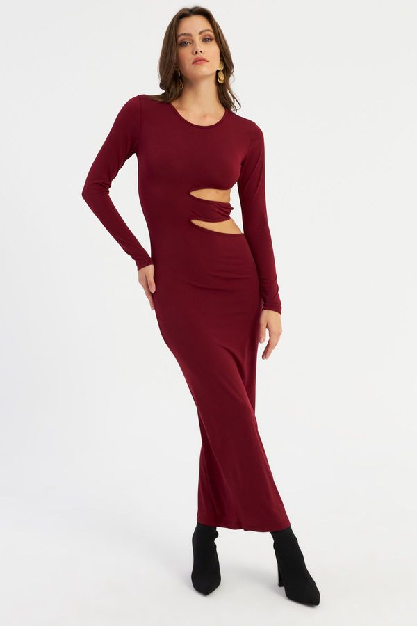 COOL & SEXY WOMEN'S BURGUNDY LOW-CUT MAXI DRESS LIK9