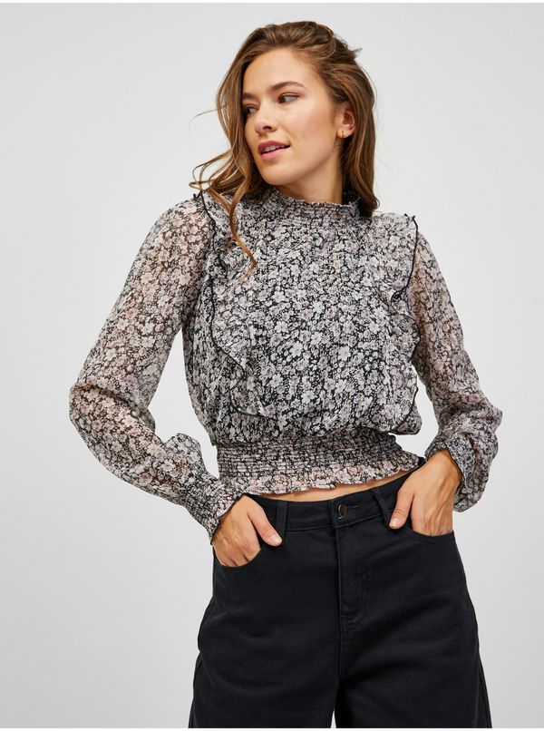 WHITE-BLACK FLORAL SHORT BLOUSE WITH RUFFLES TALLY WEIJL - LADIES