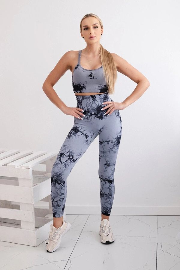 WOMEN'S FITNESS SET TOP + PUSH UP LEGGINGS - GREY/BLACK