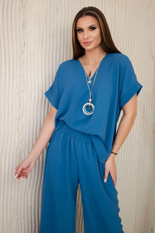 WŁOSKI SET WITH NECKLACE BLOUSE + PANTS DENIM