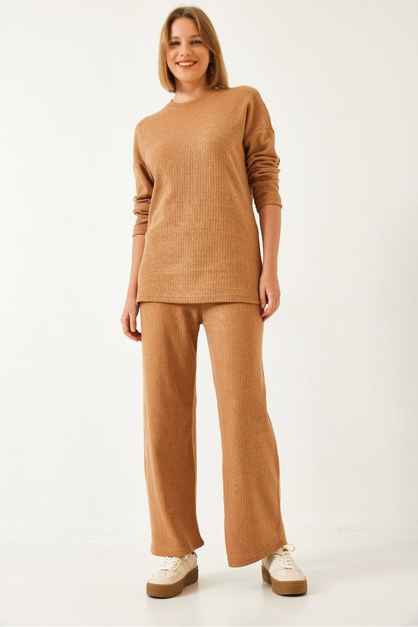 BIANCO LUCCI WOMEN'S CREW NECK BASIC BOTTOM-TOP SET 0036