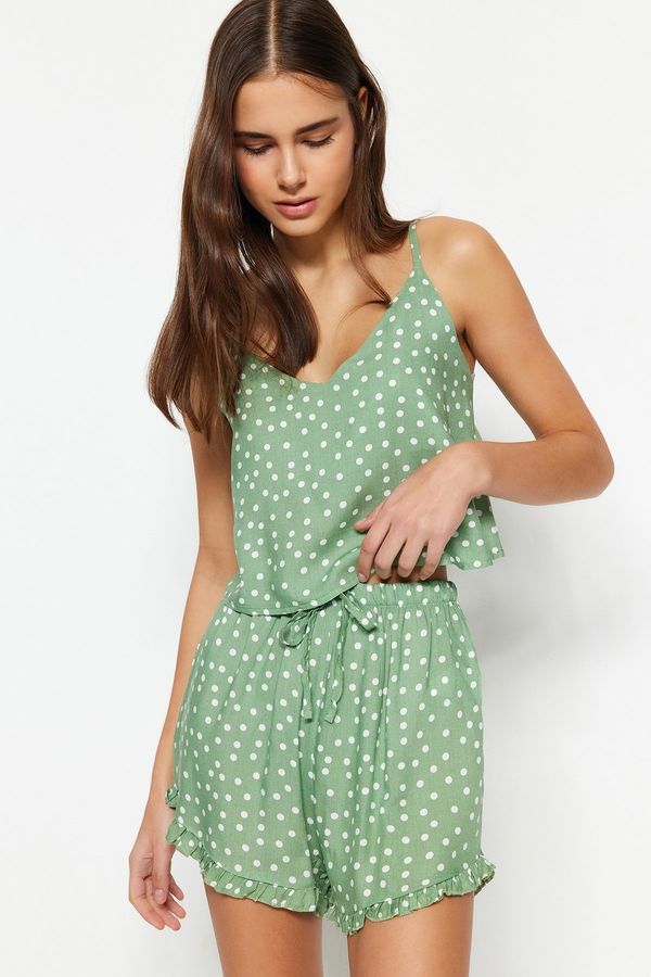 TRENDYOL MINT POLKA DOT RUFFLE DETAILED ROPE STRAP VISCOSE WOVEN PAJAMA SET