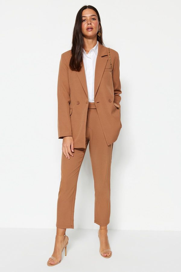 TRENDYOL CAMEL BLAZER JACKET-PANTS WOVEN TOP-BOTTOM SET