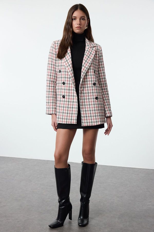 TRENDYOL DUSTY ROSE REGULAR LINED DOUBLE BREASTED CLOSURE PLAID WOVEN BLAZER JACKET