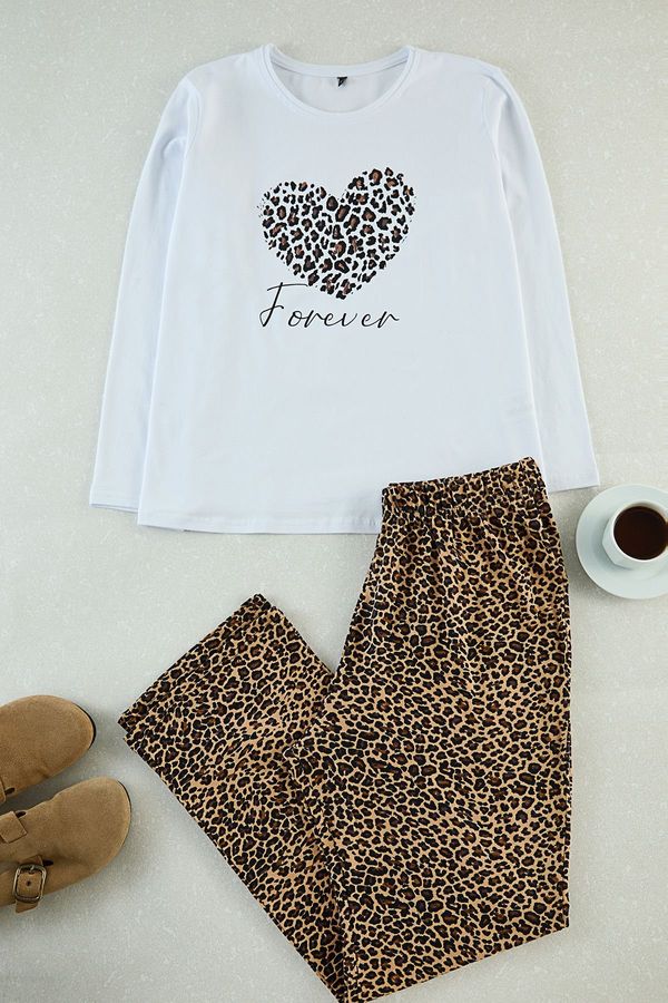 TRENDYOL CURVE MULTICOLORED LEOPARD PATTERNED KNITTED PAJAMA SET