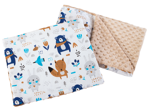 MEDI PARTNERS QUILT 55X75 + PILLOW 35X30 COTTON + MINKY – ANIMALS IN THE FOREST + BEIGE MINKY