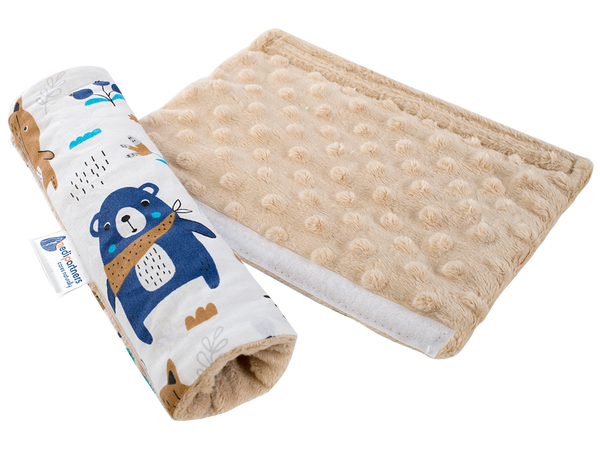 MEDI PARTNERS COTTON + MINKY CAR SEAT BELT PROTECTOR – BOHO ANIMALS + BEIGE MINKY