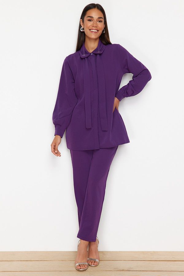 TRENDYOL PURPLE EYELET DETAILED AEROBIN WOVEN BOTTOM AND TOP SET