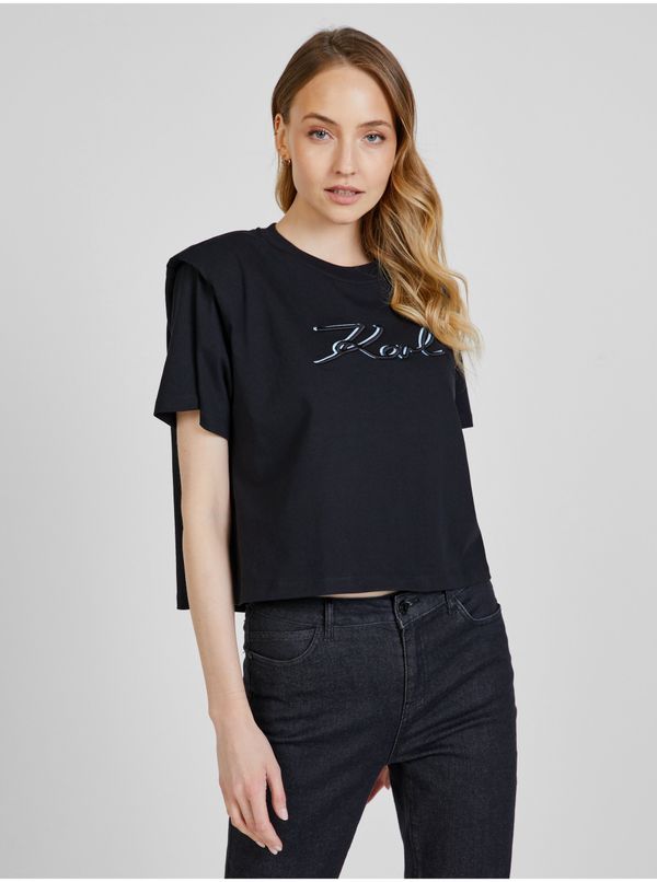 BLACK WOMEN'S T-SHIRT WITH SHOULDER PADS KARL LAGERFELD - WOMEN'S