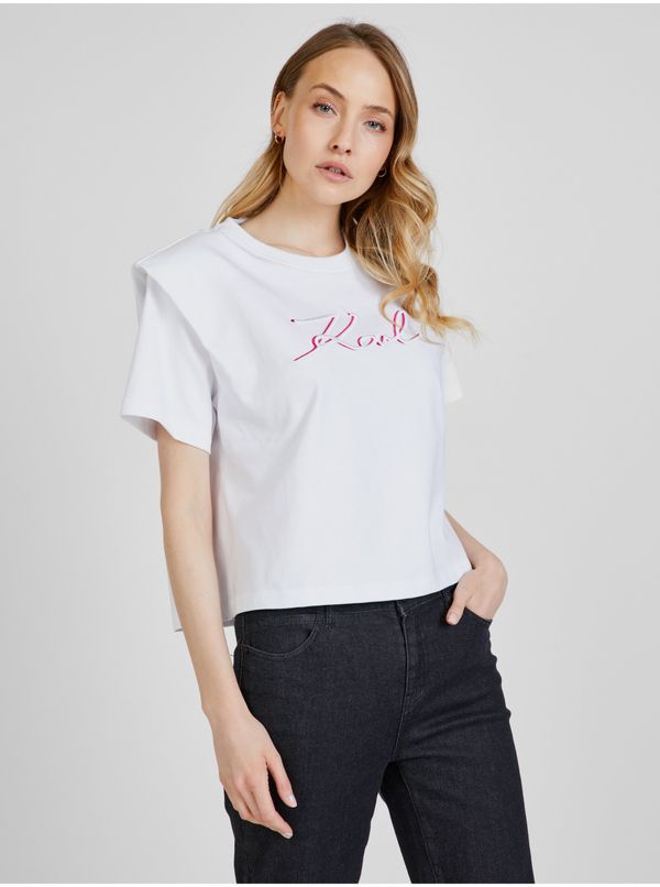 WOMEN'S WHITE T-SHIRT WITH SHOULDER PADS KARL LAGERFELD - WOMEN