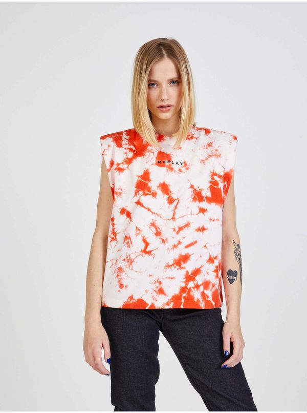 ORANGE AND WHITE WOMENS BATIK T-SHIRT REPLAY - WOMEN