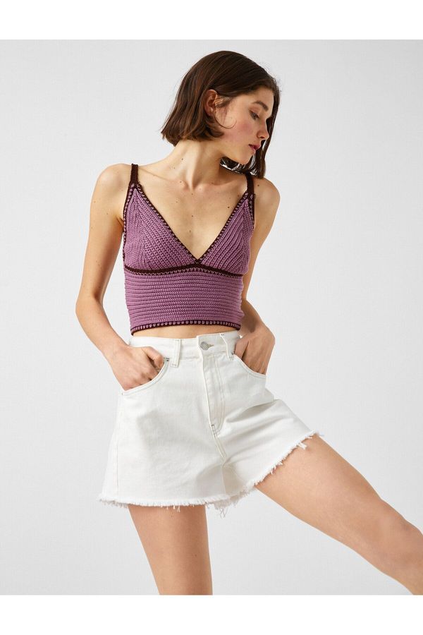 KOTON KNITTED CROP TOP STRAPPY V NECK