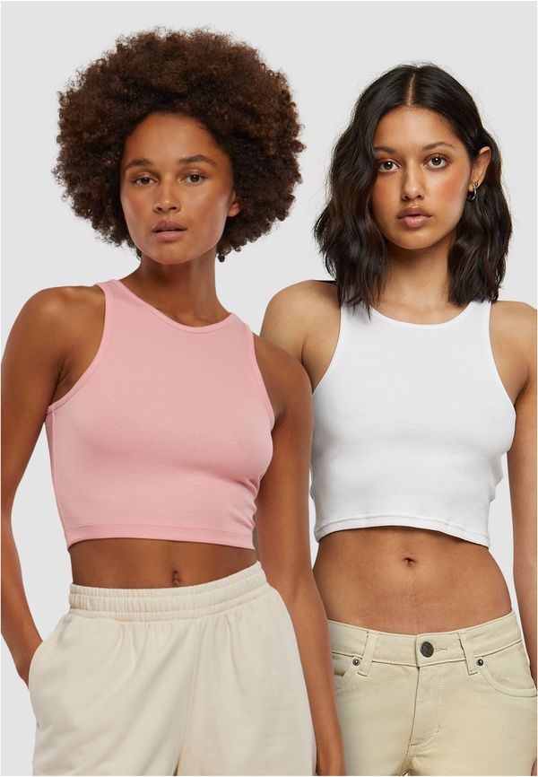WOMEN'S CROPPED RIB TOP - 2 PACK PINK+WHITE