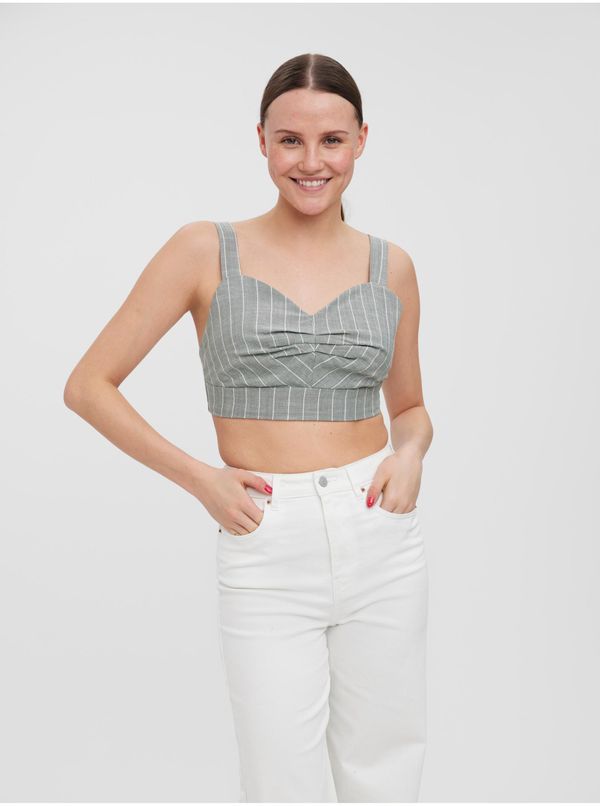 LIGHT GREY STRIPED CROP TOP WITH STRAPS VERO MODA SERENA - WOMEN
