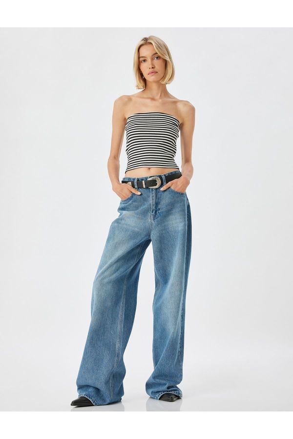 KOTON STRAPLESS CROP TOP RIBBED SLIM FIT