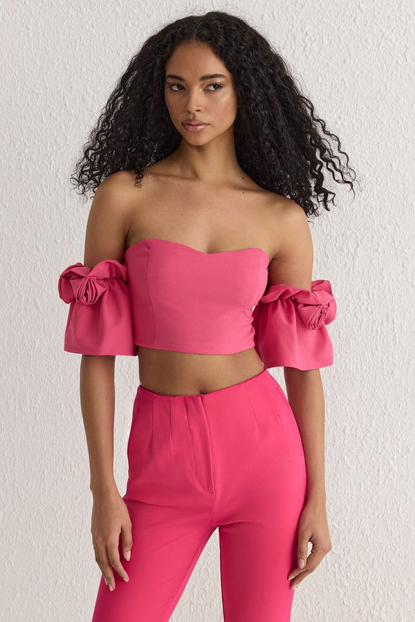 TRENDYOL PINK ROSE DETAILED WOVEN BUSTIER