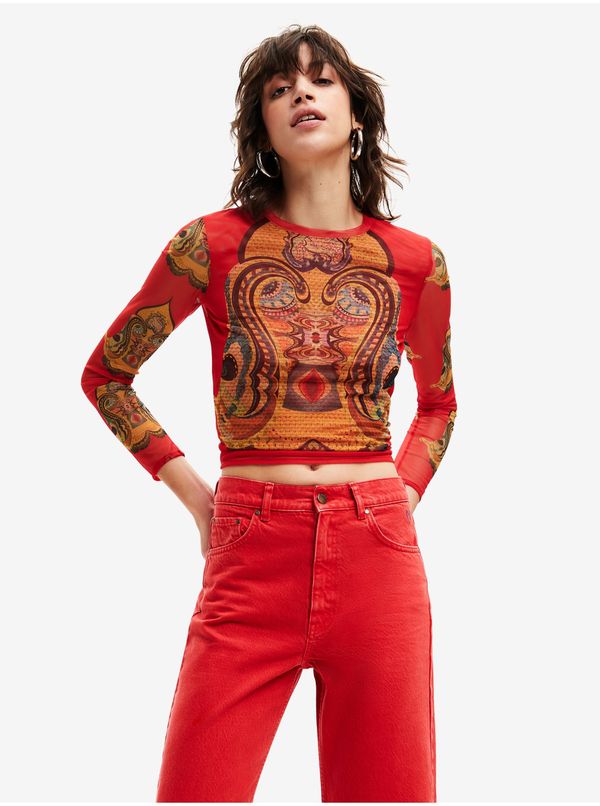 RED WOMEN'S T-SHIRT DESIGUAL GROOVE - WOMEN