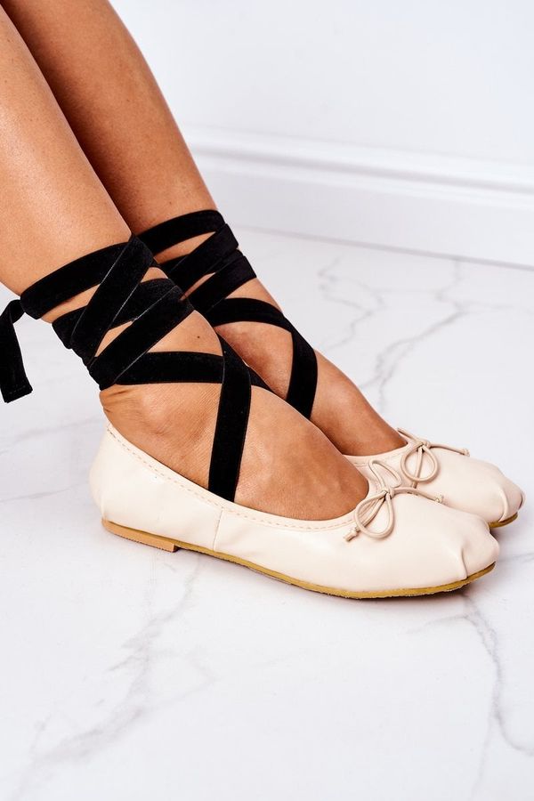 LU BOO NUDE LACE-UP BALLERINAS