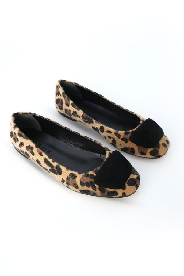 MARJIN WOMEN'S BUCKLE FLAT FLATS WOOL LEOPARD