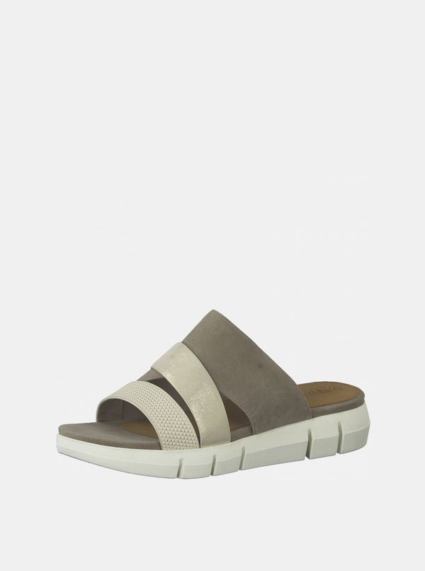 CREAM-GREY TAMARIS LEATHER SLIPPERS - WOMEN