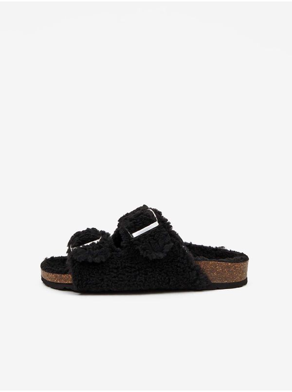 BLACK SLIPPERS WITH FAUX FUR REPLAY - LADIES