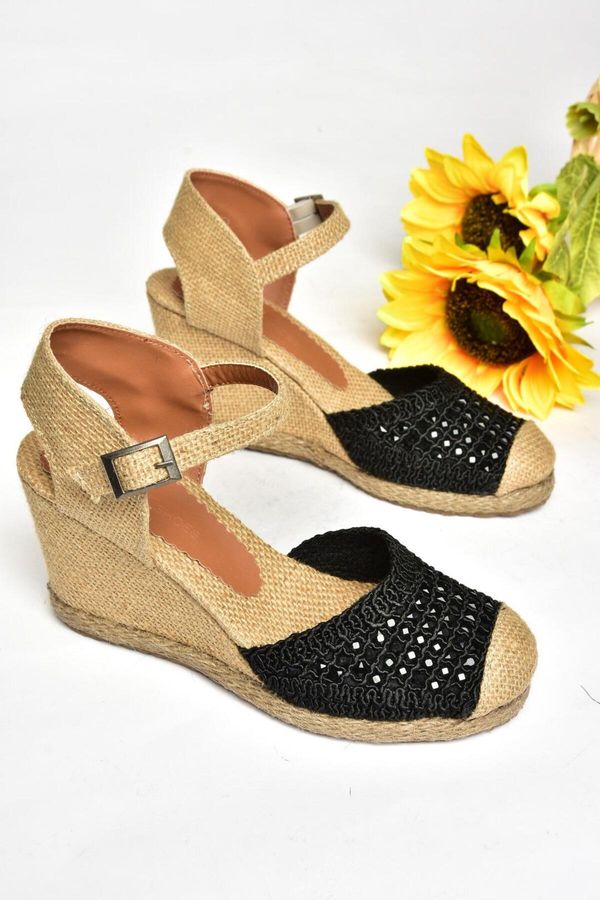 FOX SHOES P241612040 BLACK STONE WEDGE HEEL WOMEN'S SHOES