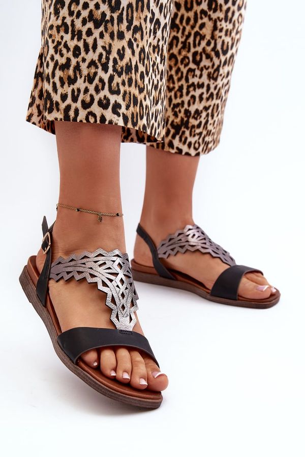 SERGIO LEONE WOMEN'S FLAT SANDALS BLACK