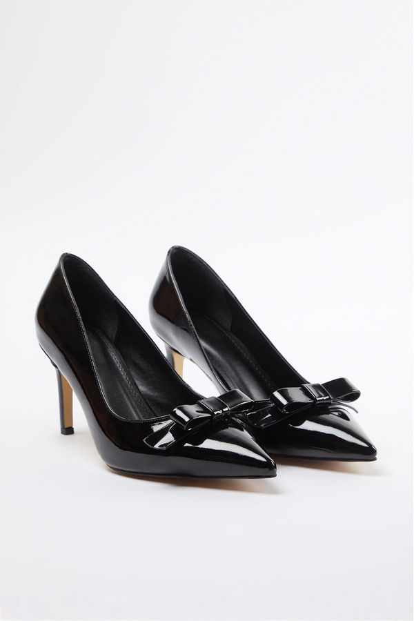 TRENDYOL BLACK BOWKNOT PATENT LEATHER WOMEN'S CLASSIC THIN HEEL SHOES