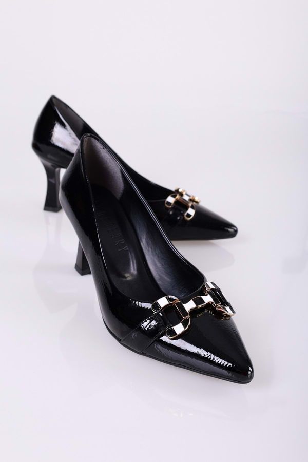 SHOEBERRY WOMEN'S SADIE BLACK PATENT LEATHER HEELED SHOES STILETTO