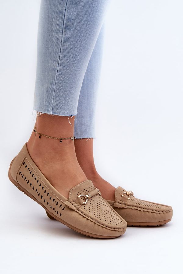 WOMEN'S OPENWORK LOAFERS WITH EMBELLISHMENT, BROWN KAYDANCE