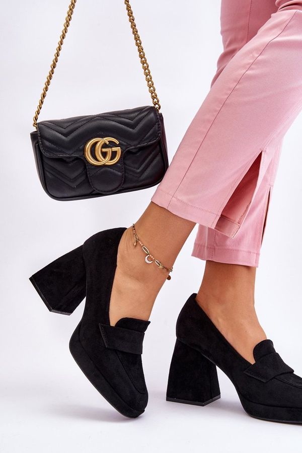 VINCEZA SUEDE PUMPS ON A CHUNKY HEEL AND PLATFORM BLACK ADRIEL